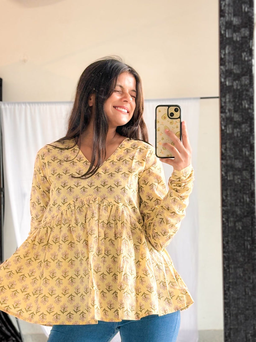 Butter Yellow Churidar Short Kurti – CrazyWahNar